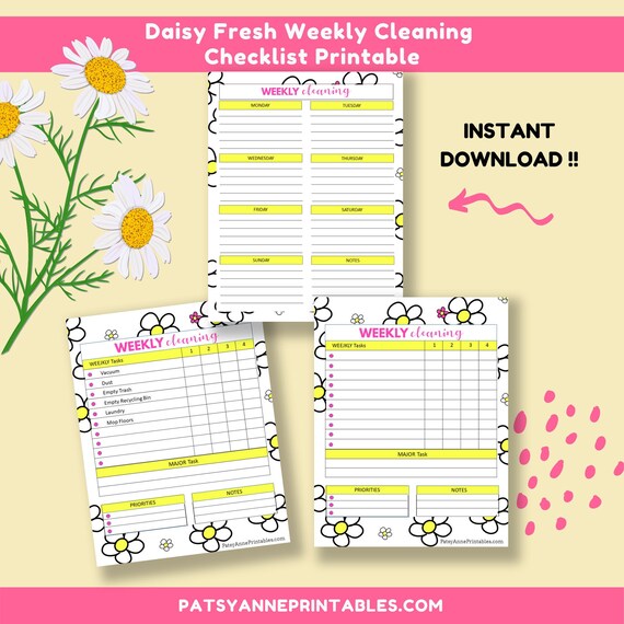 Daisy Fresh WEEKLY Cleaning Checklist Printable Weekly - Etsy