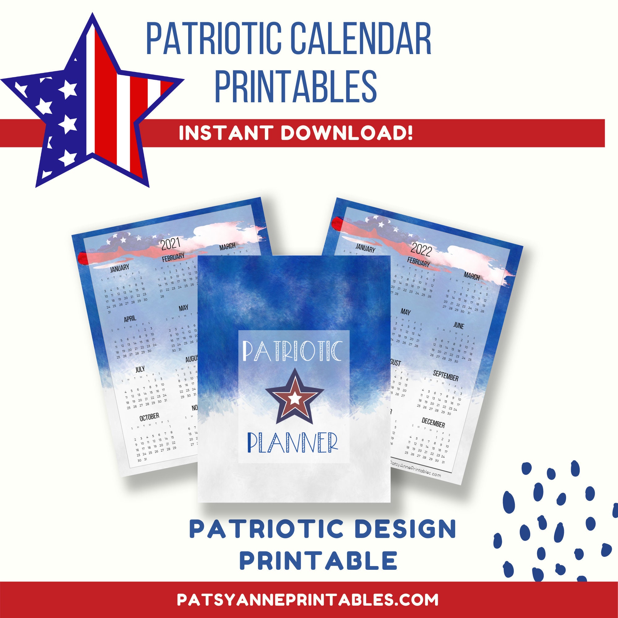 Patriotic Planner Printable Red White & Blue Design Instant Download - Etsy