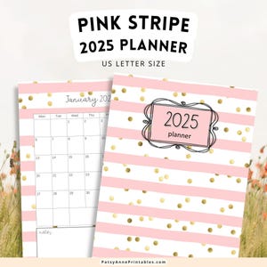 2025 Pink Stripe Planner Printable Pretty Pink Goals Printable Instant ...