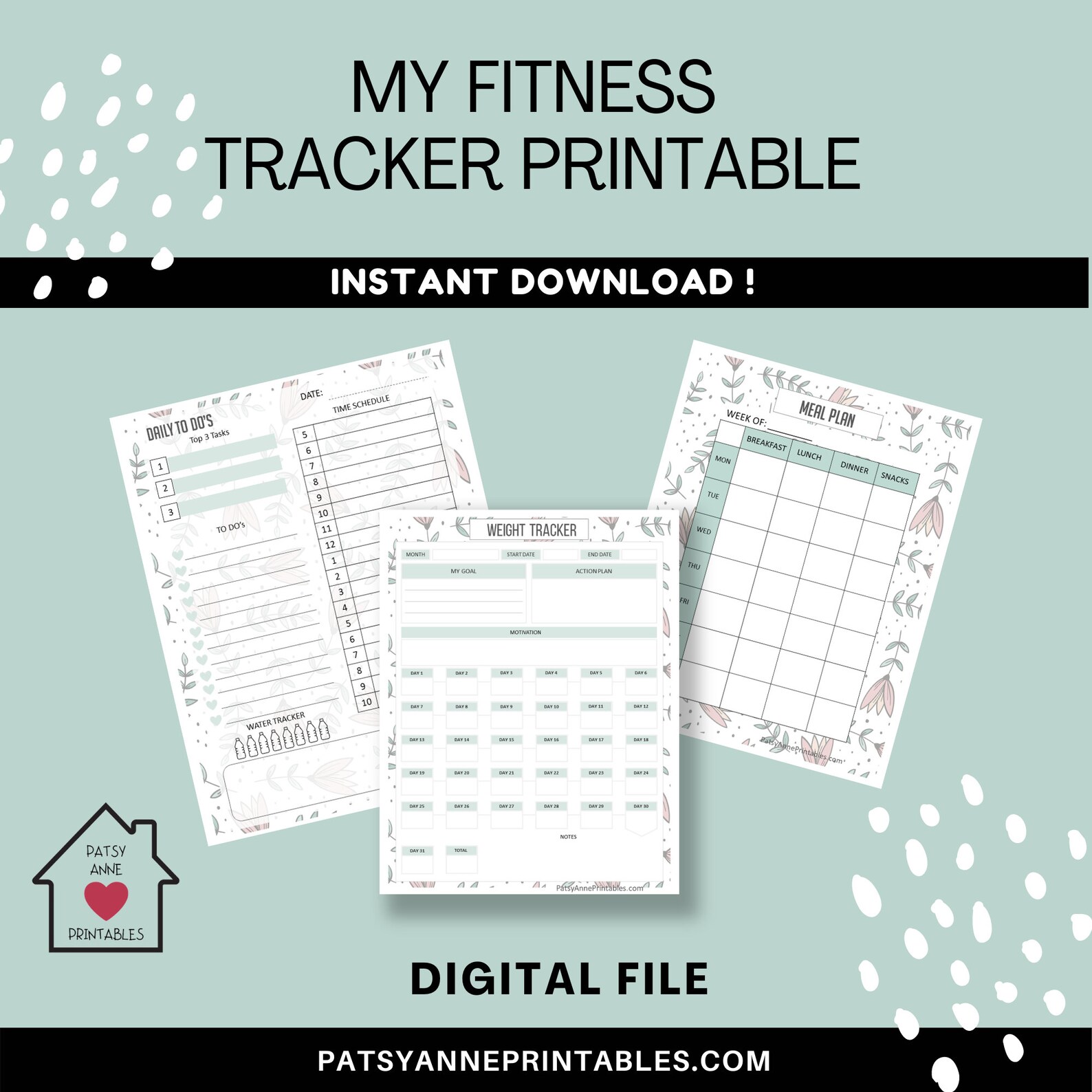 My Fitness Tracker Health Planner Printable Floral Printable - Etsy