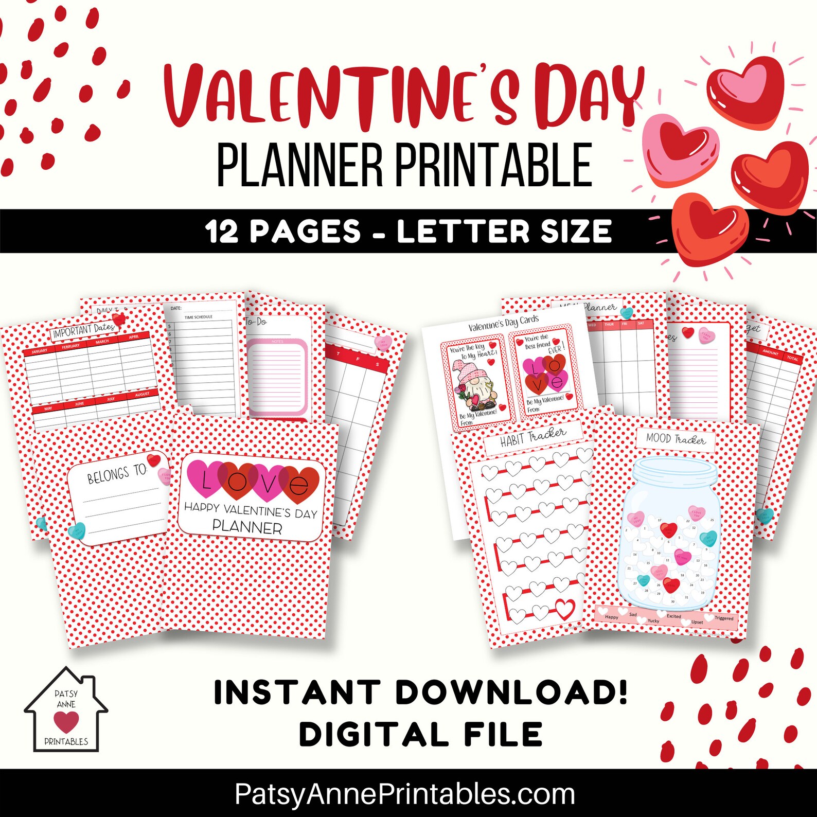 Valentine Day Planner Printable Valentine Day Planner Candy Heart ...
