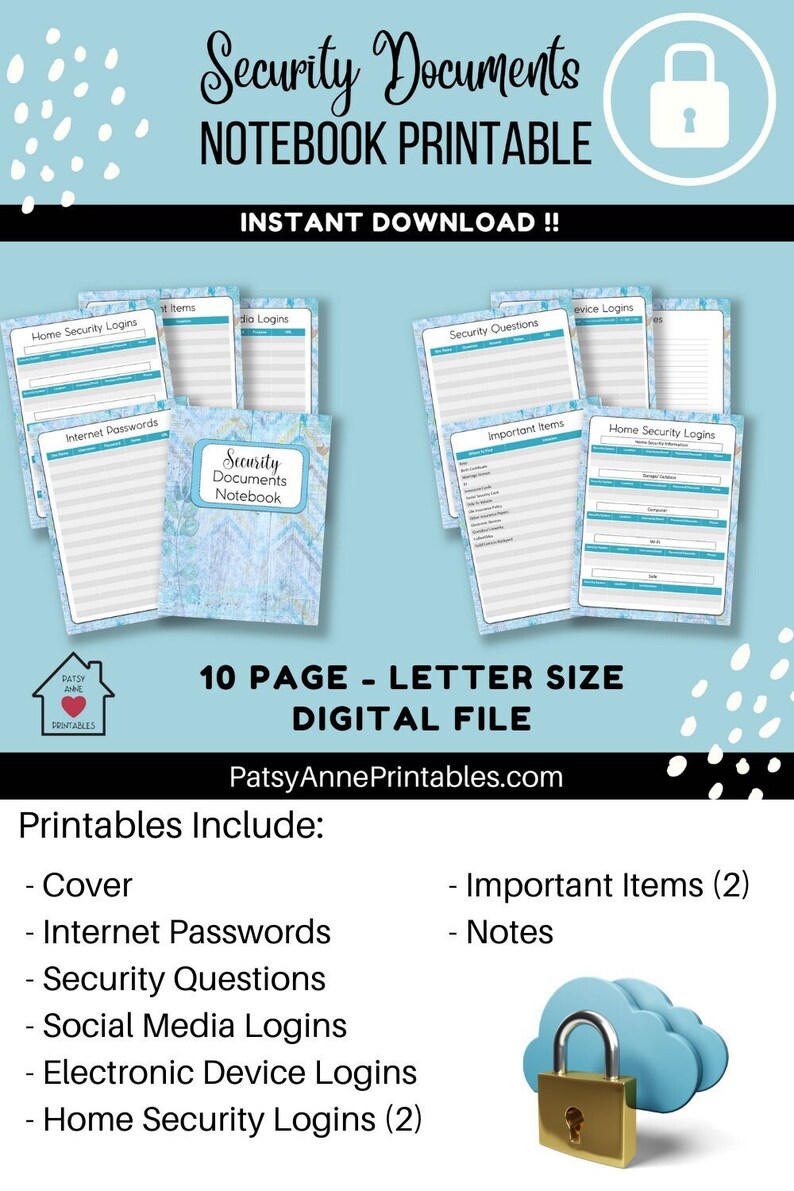 Security Documents Notebook Printable Password Tracker Printable ...