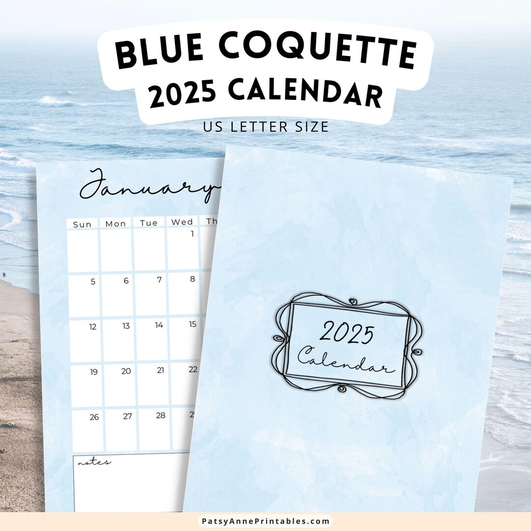2025 Blue Coquette Calendar, Blue Watercolor Calendar Printable ...
