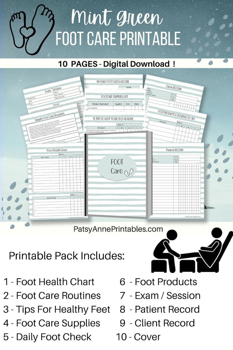 Mint Green Stripe Foot Care Printable | Healthy Feet Printable ...
