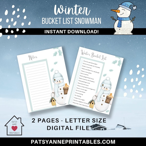 Winter Bucket List Printable Snowman Bucket List Printable | Etsy