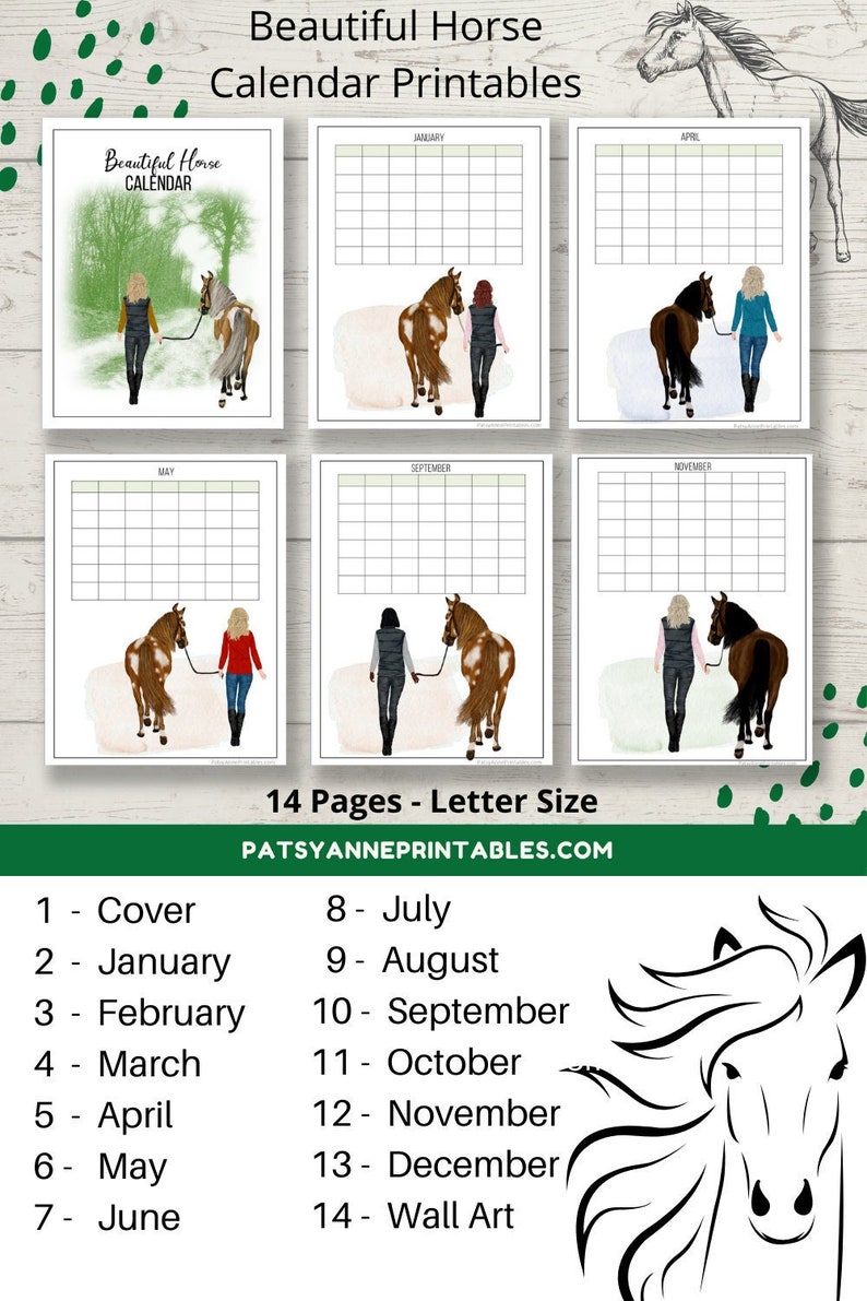 Beautiful Horse Undated Calendar Horse Calendar Printable - Etsy