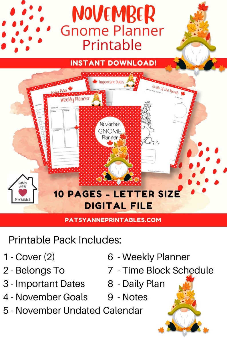 November Gnome Planner Printable | Instant Download! - Etsy