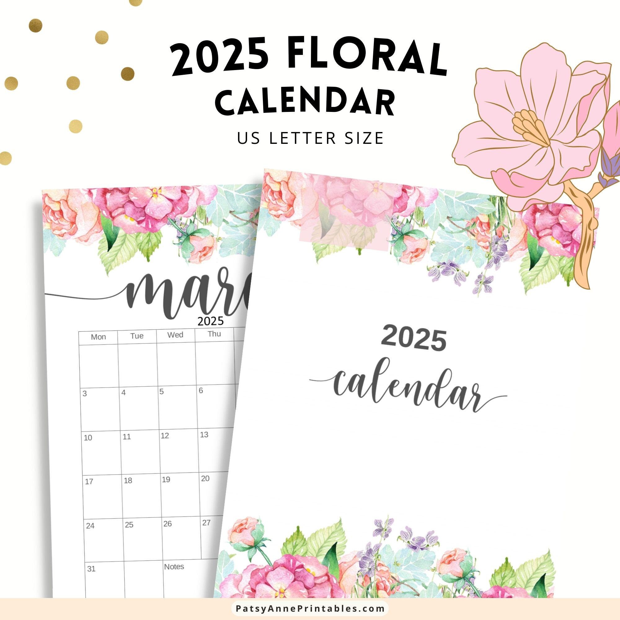 2025 Floral Header Calendar, Flowers Calendar Printable, Instant ...
