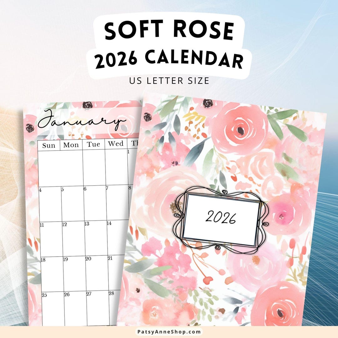 2026 Soft Rose Calendar, Rose Calendar Printable, Instant Download! - Etsy