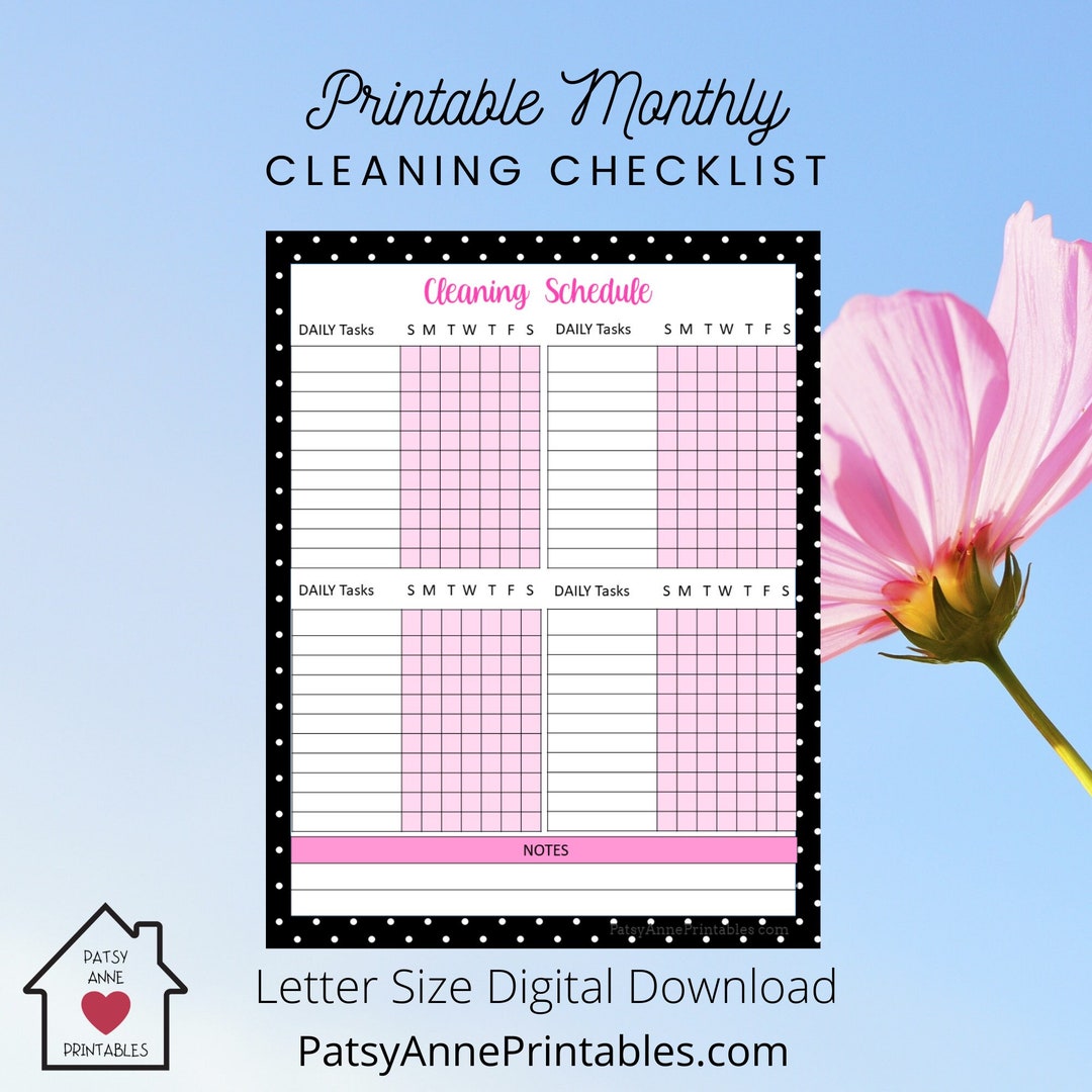 Printable Monthly Cleaning Checklist, House Cleaning Planner, Instant ...