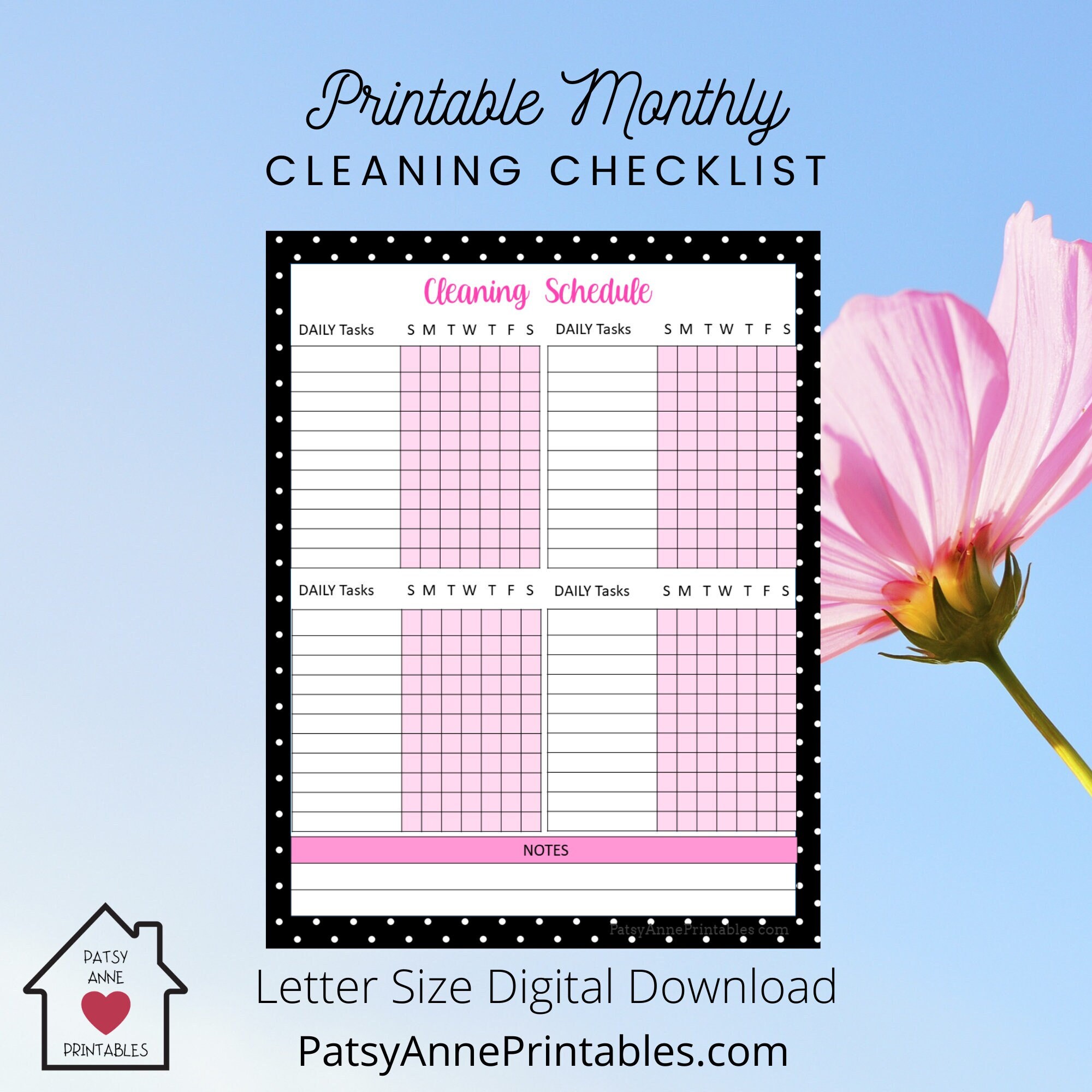 Printable Monthly Cleaning Checklist, House Cleaning Planner, Instant ...
