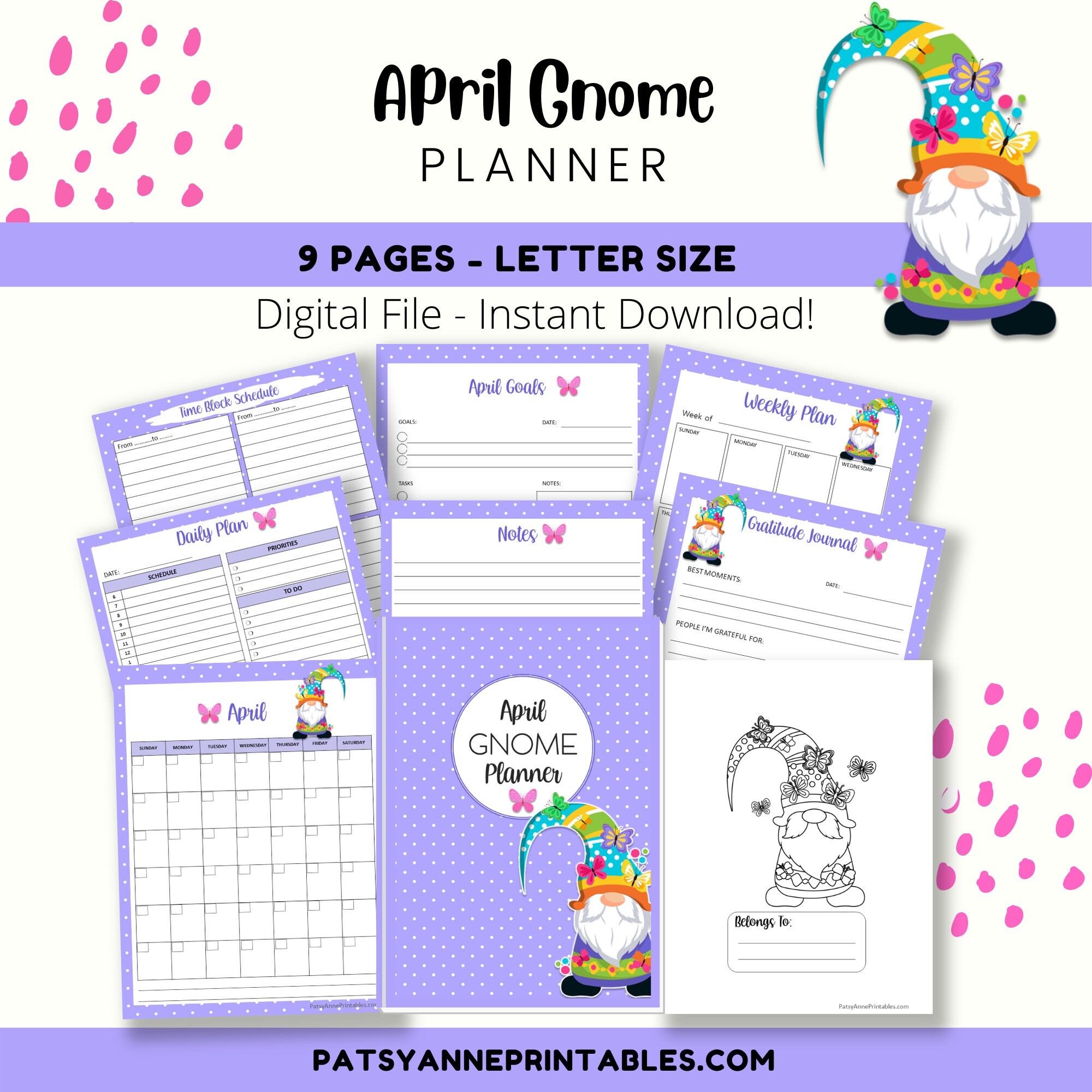 April Gnome Planner | Printable April Gnome Planner | Gnome Design ...