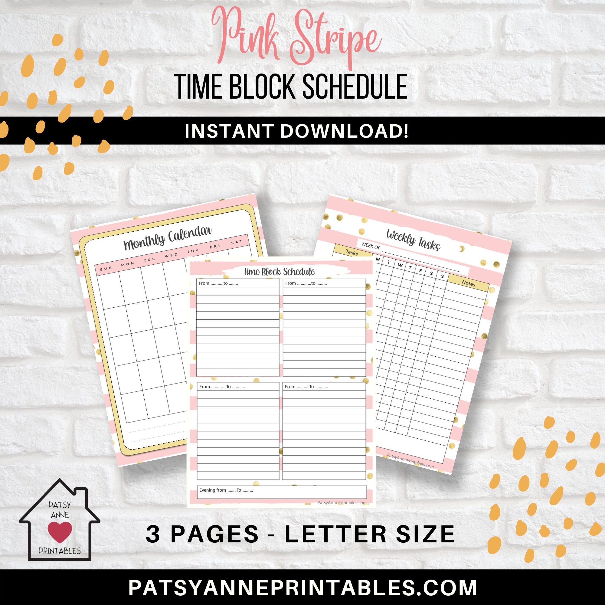 Pink Stripe Time Block Schedule Printable | Pretty Pink Planner ...