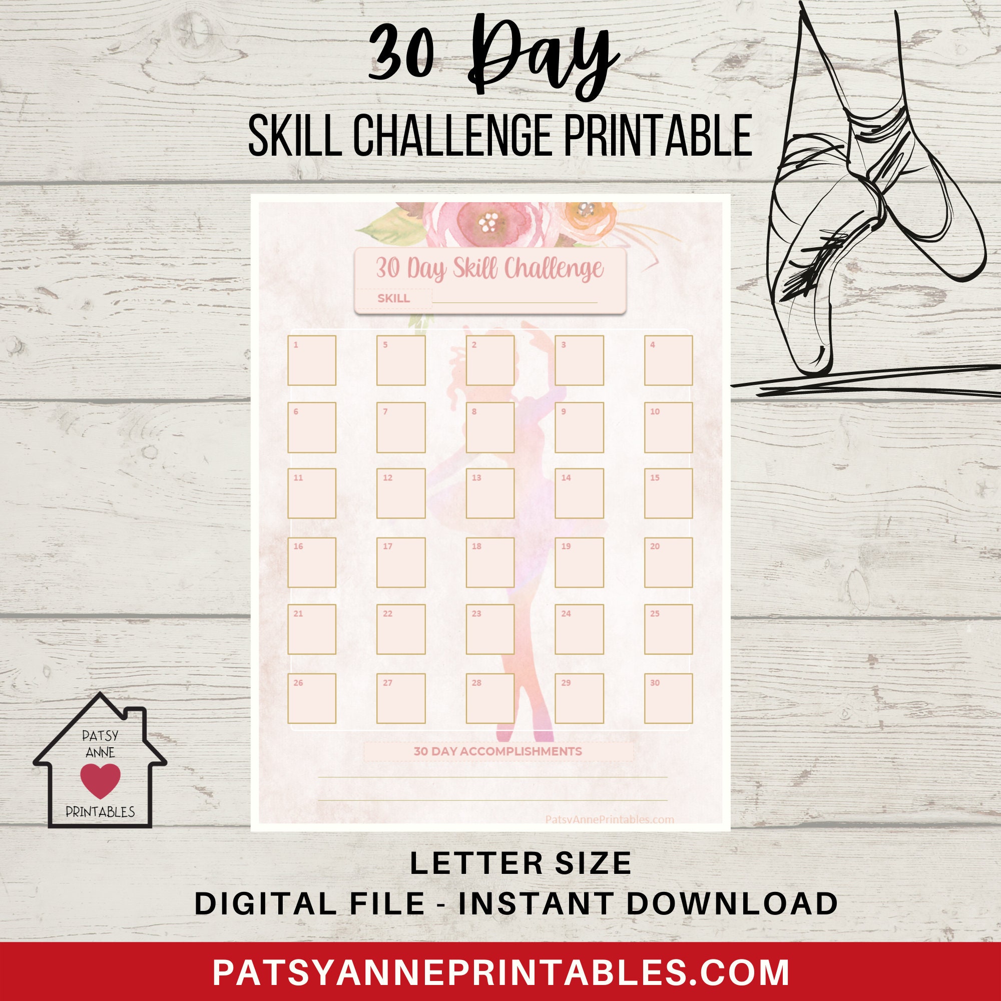30 Day Dance Skill Challenge Printable, Ballet, Ballerina, Dance ...