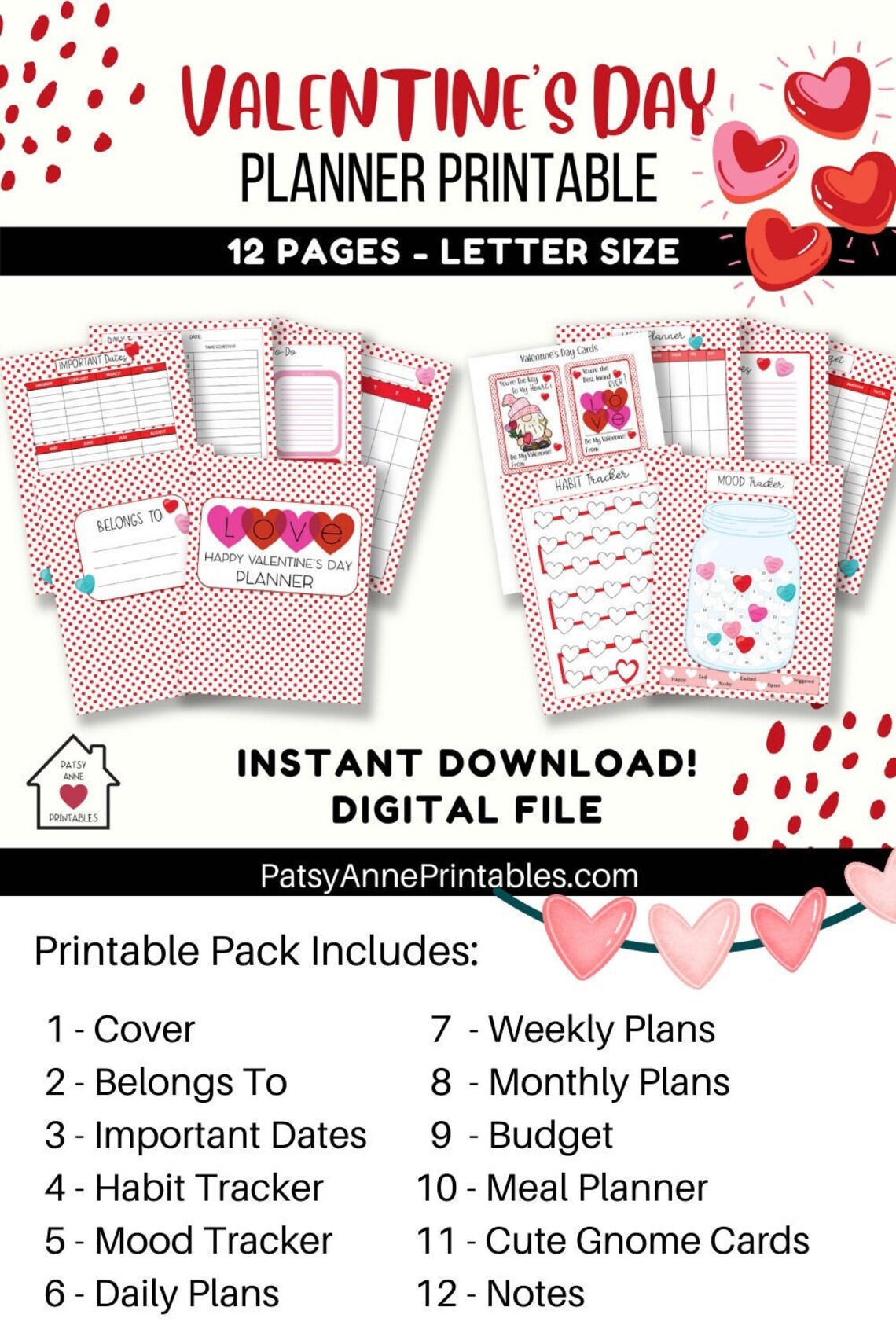 Valentine Day Planner Printable Valentine Day Planner Candy Heart ...