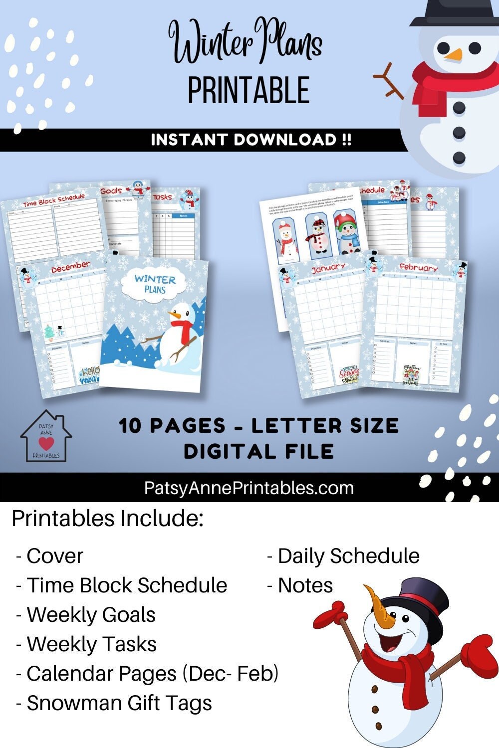 Winter Plans Printable Cute Snowman Planner Printable - Etsy