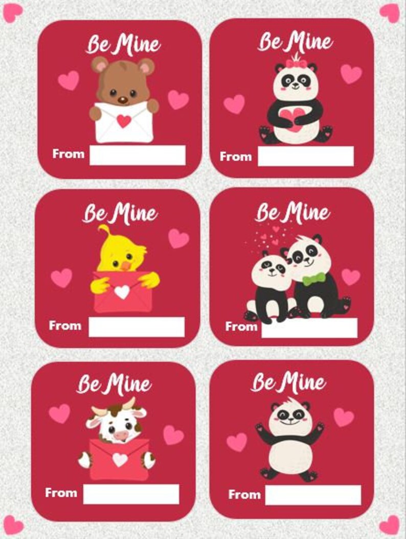 Printable Valentine Cards, BE MINE, Cute Animal Designs - Etsy
