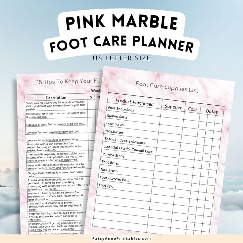 Pink Marble Foot Care Printable | Healthy Feet Printable | Instant ...