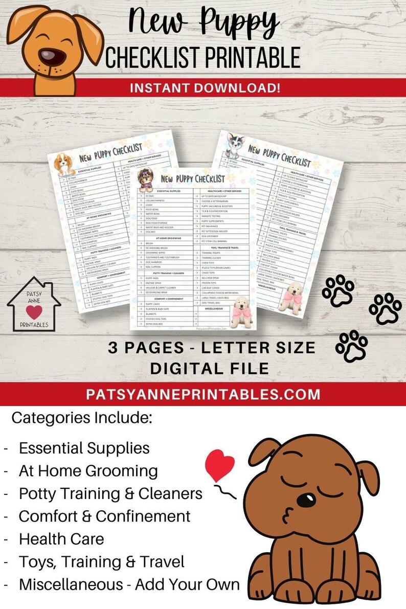New Puppy Checklist Printable | New Puppy Printable | Instant Download ...