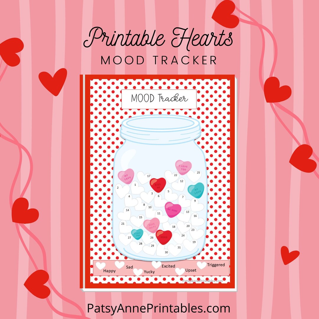 Valentine Day Mood Tracker Printable Hearts Mood Tracker Heart Design ...