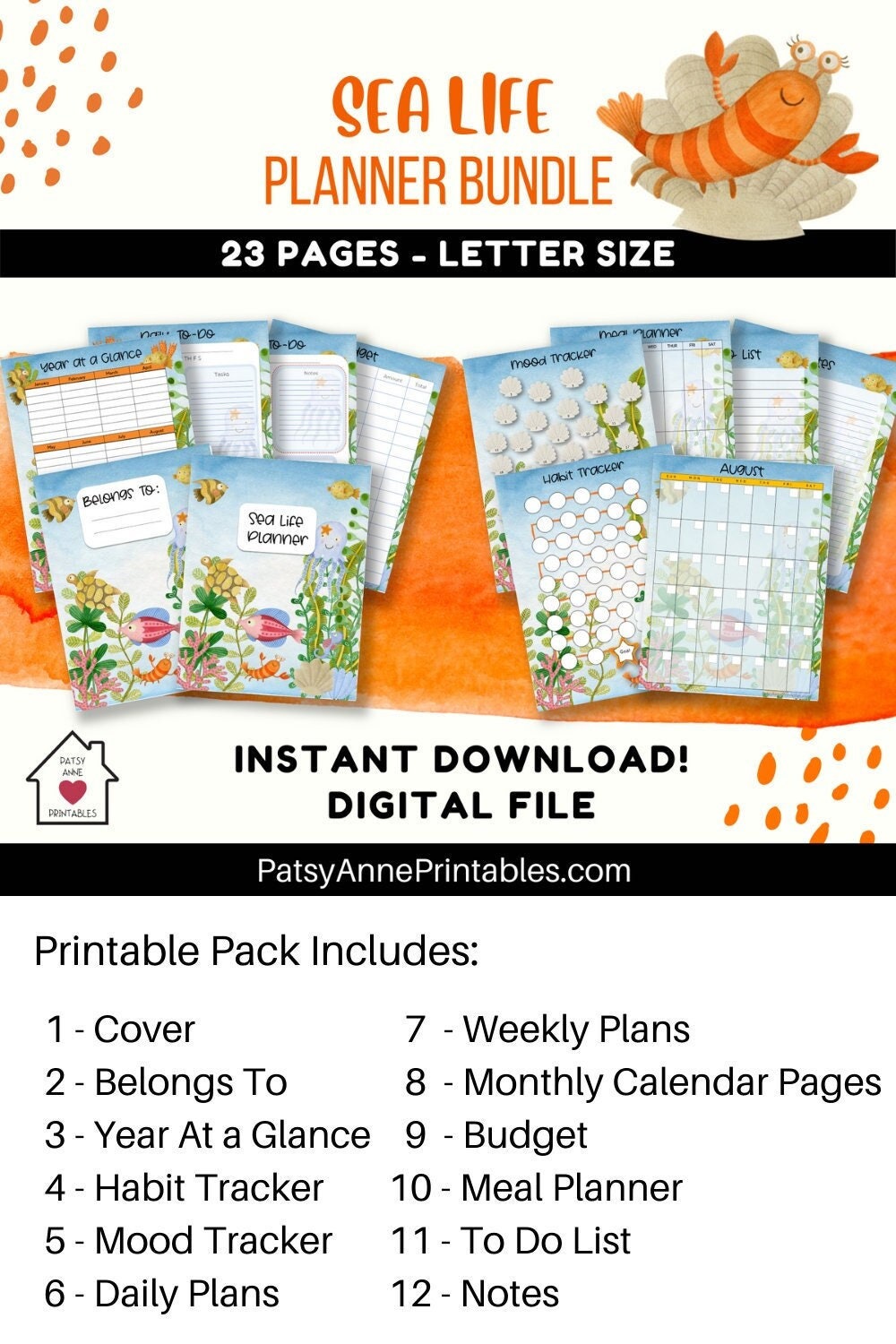 Sea Life Planner Bundle Printable | Printable Sea Life Planner Bundle ...
