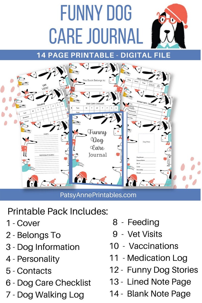Funny Dog Care Journal Printable | Dog Care Notebook | Instant Download ...