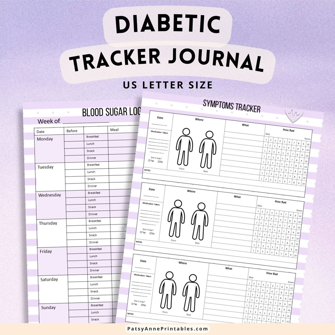Purple Stripe Diabetes Tracker Bundle | Diabetic Planner Printable ...