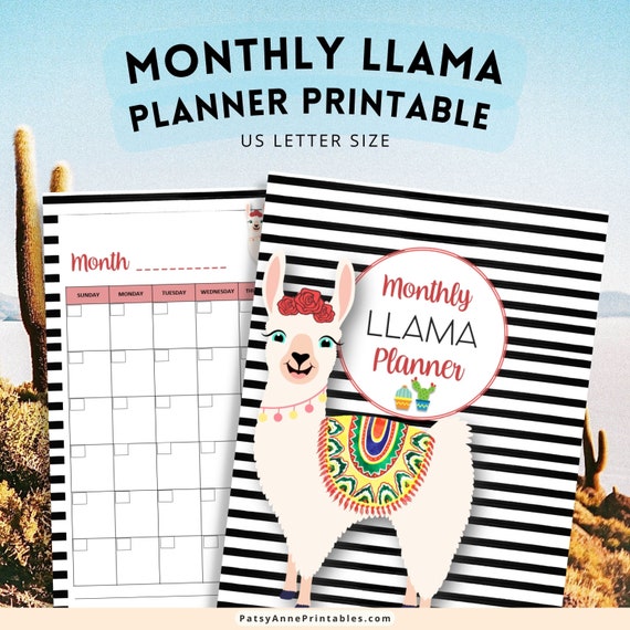 Monthly Llama Planner Printable Calendar Goals Daily Plan - Etsy