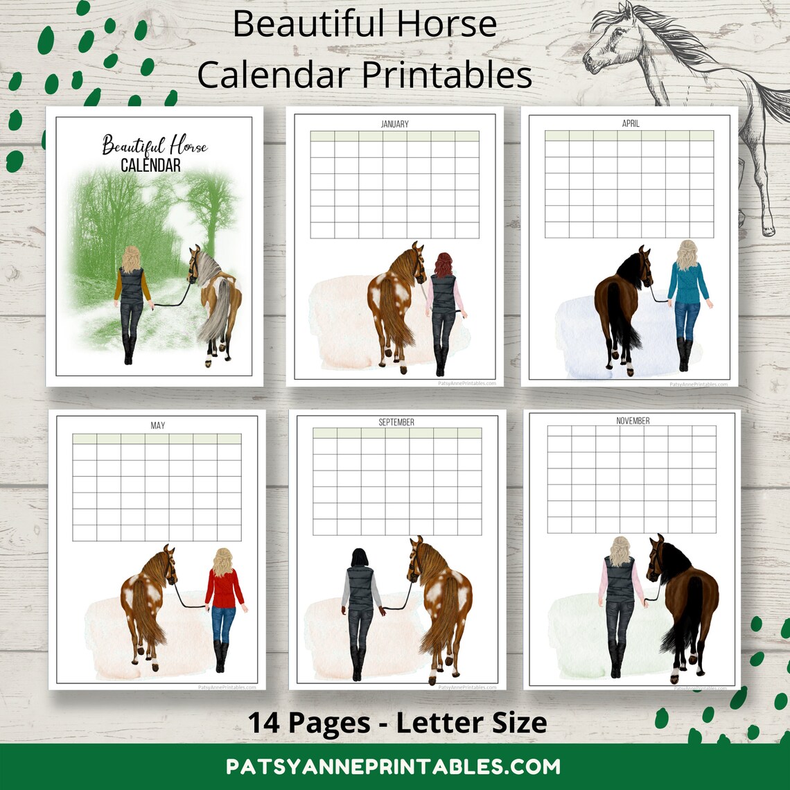 Beautiful Horse Undated Calendar Horse Calendar Printable - Etsy