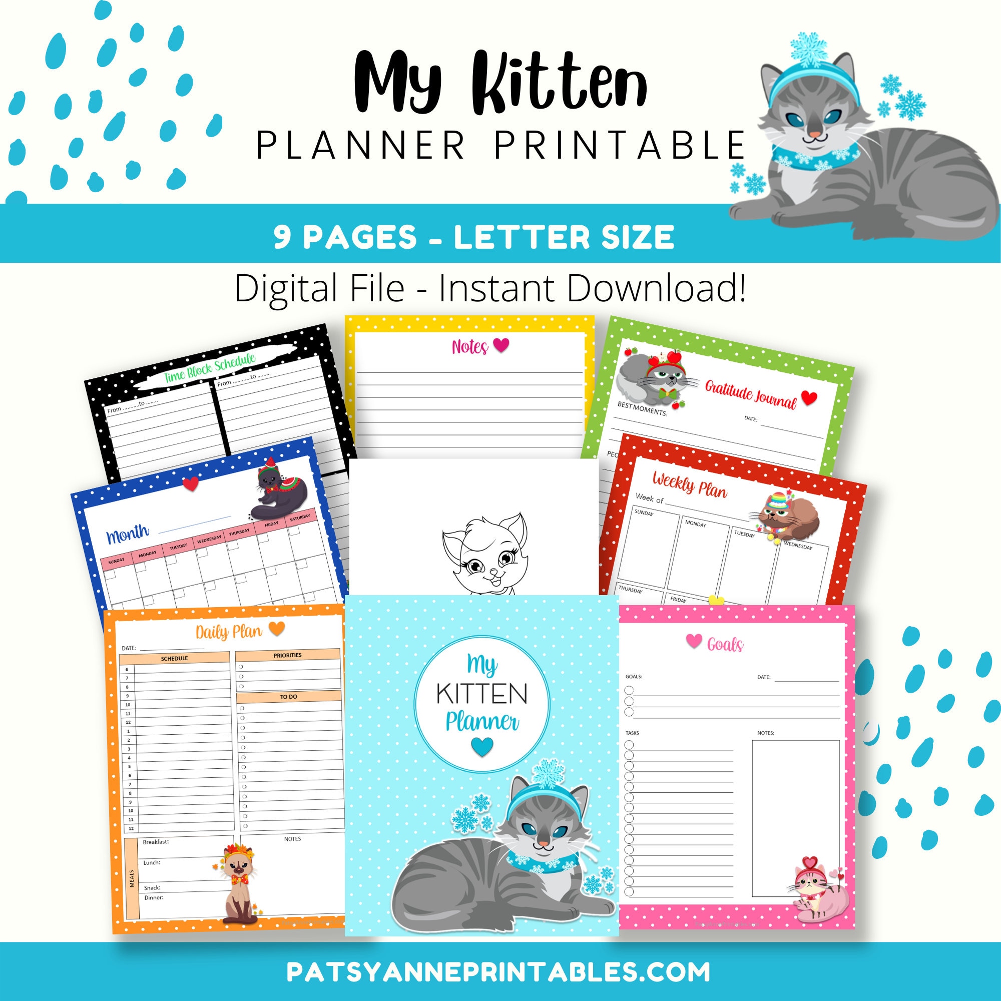 My Kitten Planner Printable, Calendar, Monthly Goals, Daily Plan ...