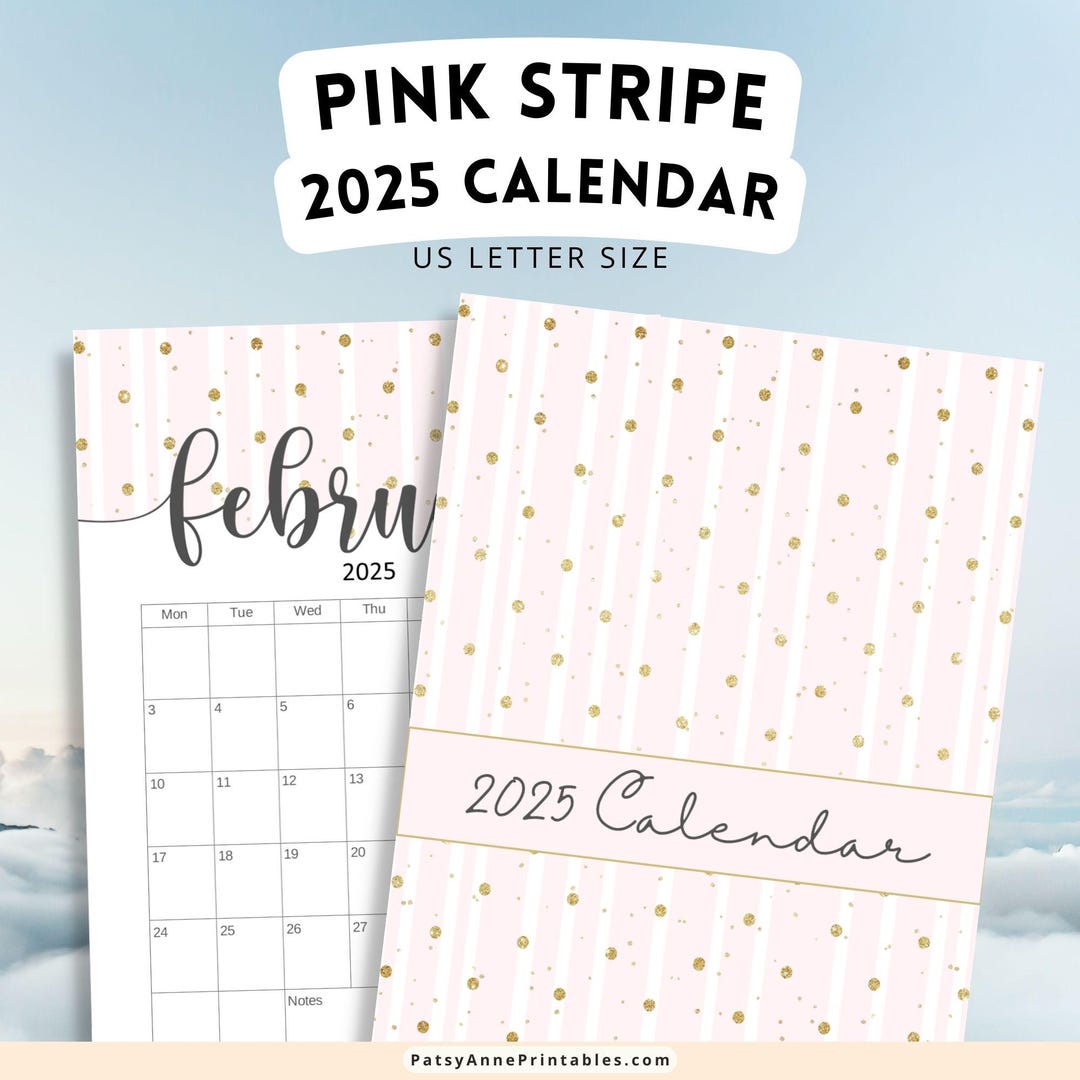 Printable 2025 Pink Stripe Calendar 2022 Pink Calendar Instant Download ...