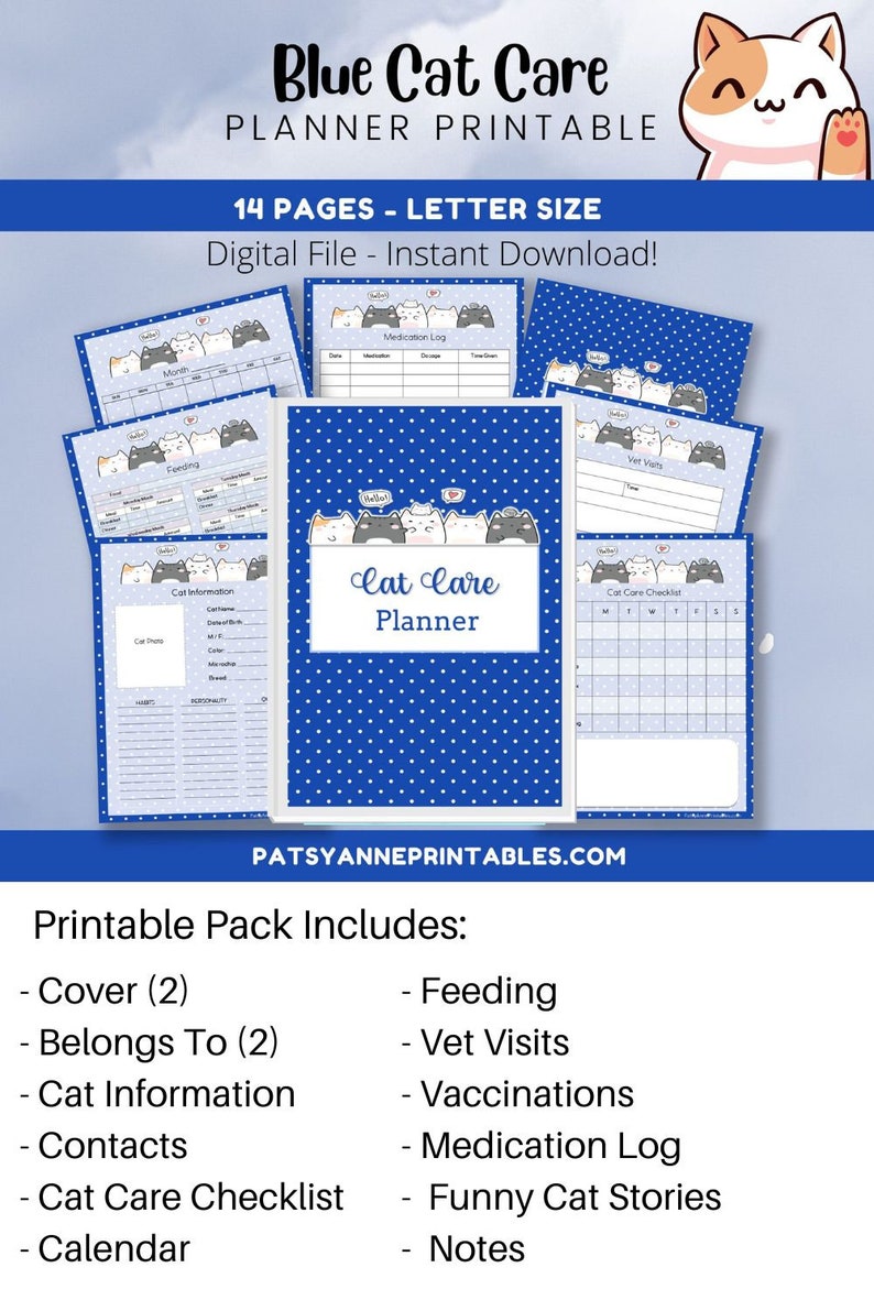 Blue Cat Care Planner Printable | Instant Download! - Etsy
