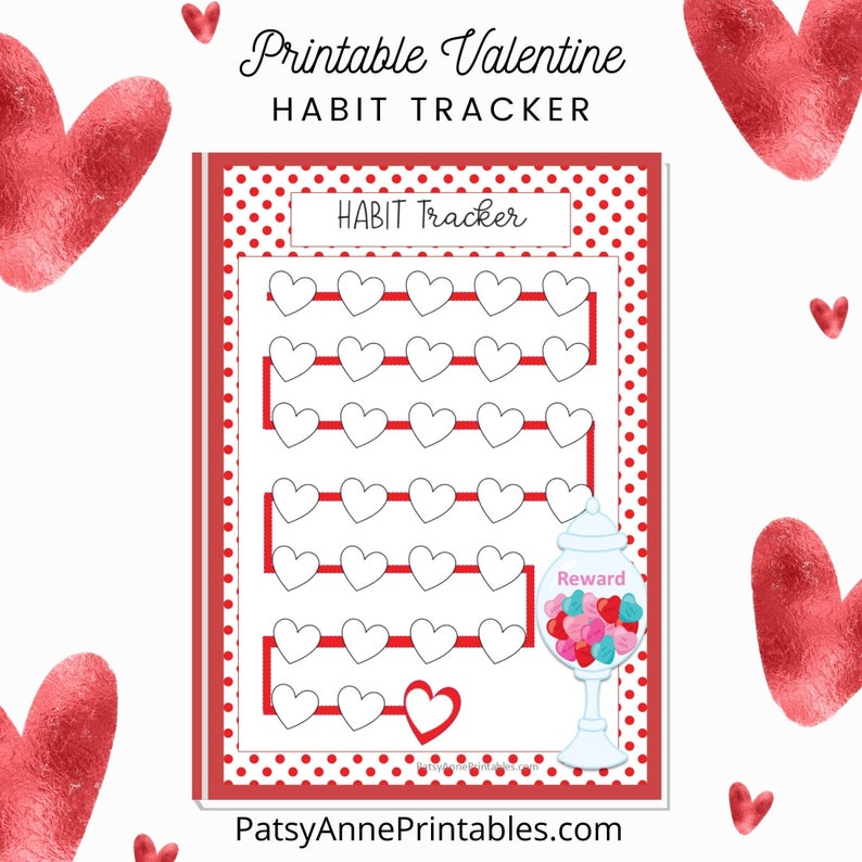 Valentine Day Habit Tracker Printable Hearts Habit Tracker Heart Design ...