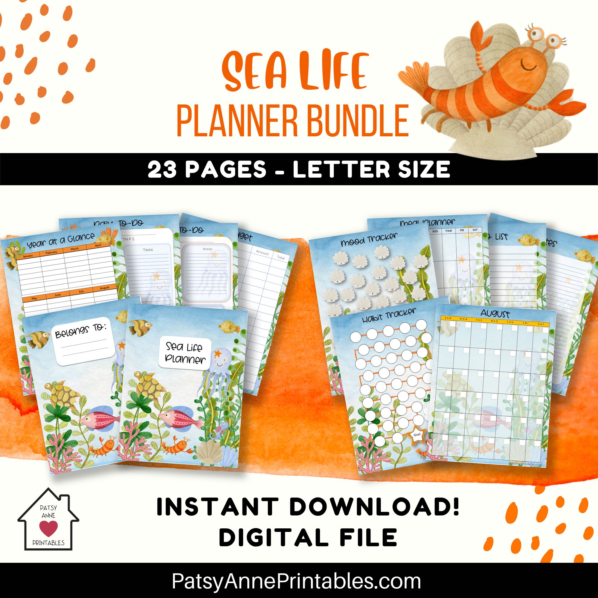 Sea Life Planner Bundle Printable | Printable Sea Life Planner Bundle ...