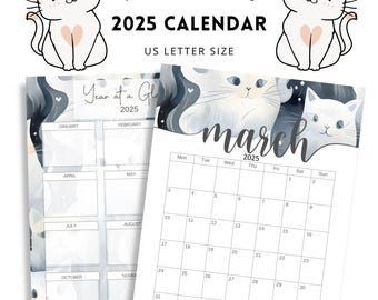2025 Calendar Watercolor Cat, Cat Theme Calendar Printable, Instant ...