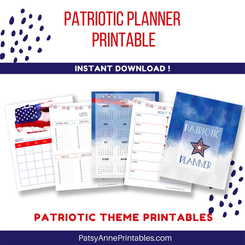 Patriotic Planner Printable Red White & Blue Design Instant Download - Etsy