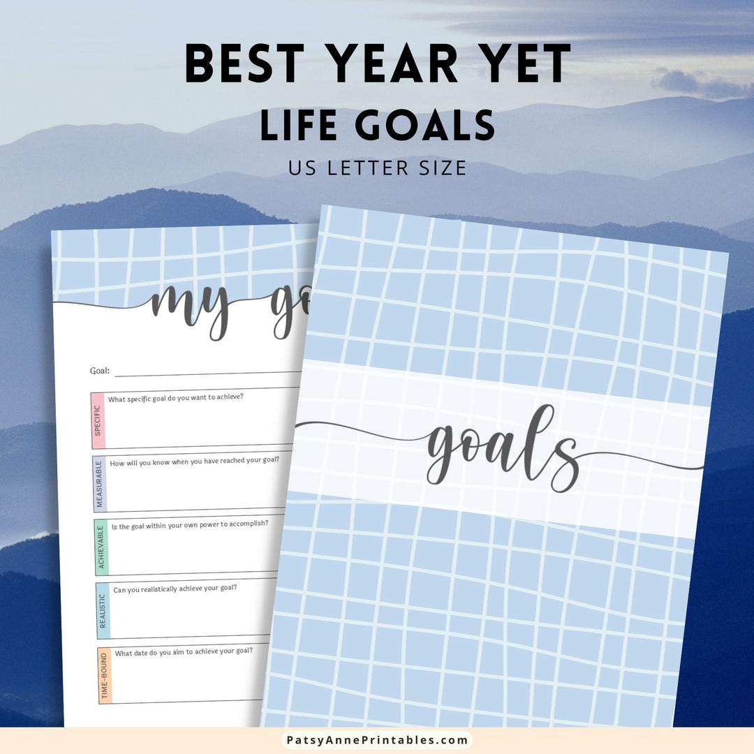 Best Year yet Life Goals Planner, Blue Grid Theme Goals Printable ...