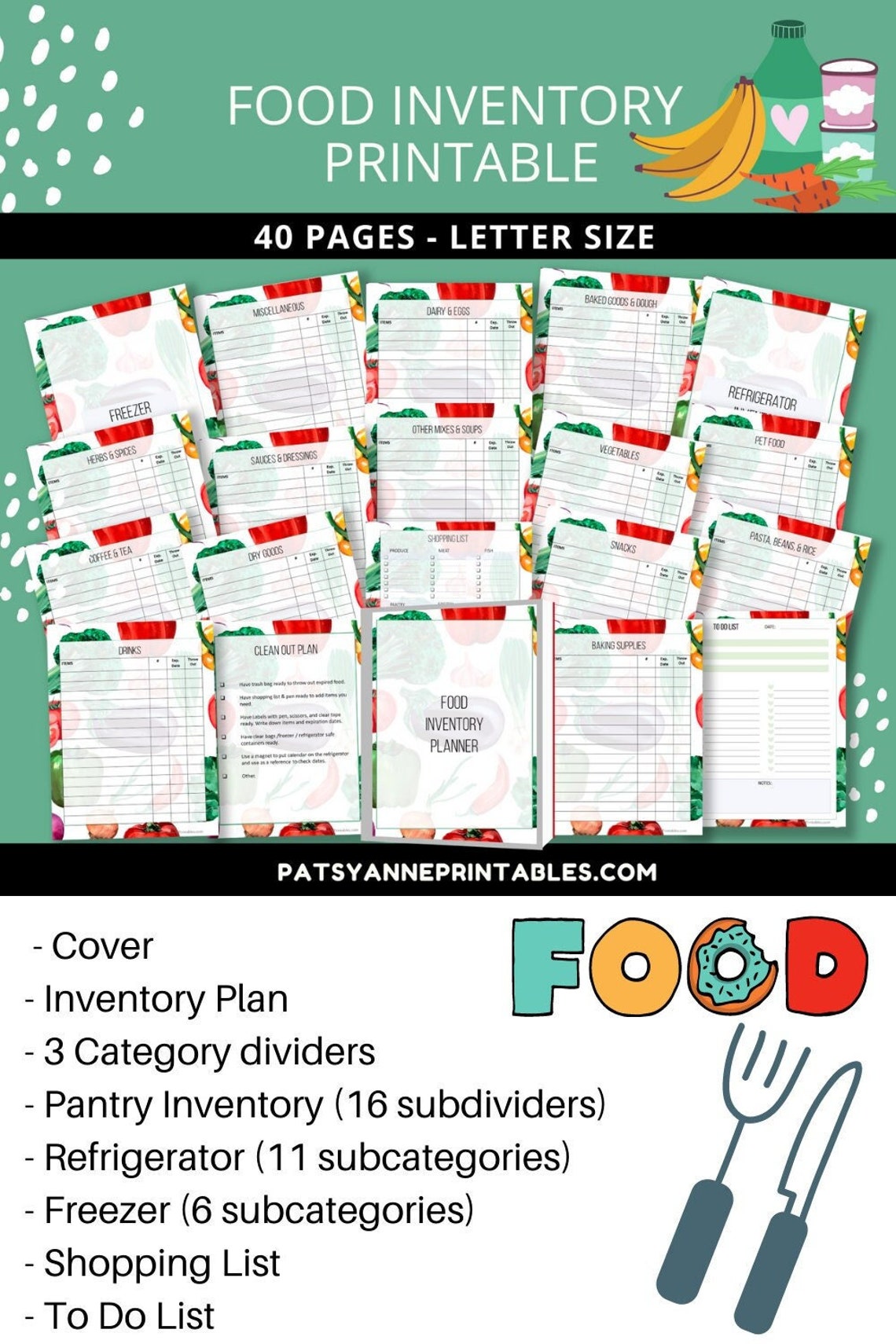 Food Inventory Planner Printable Food Inventory Printable Instant ...