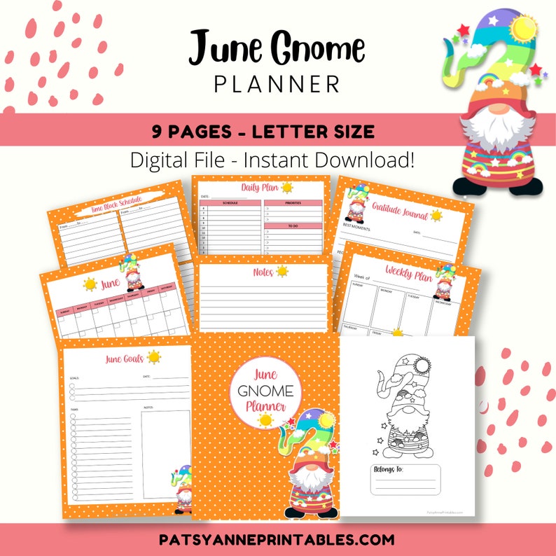 June Gnome Planner Printable, Calendar, Monthly Goals, Daily Plan ...