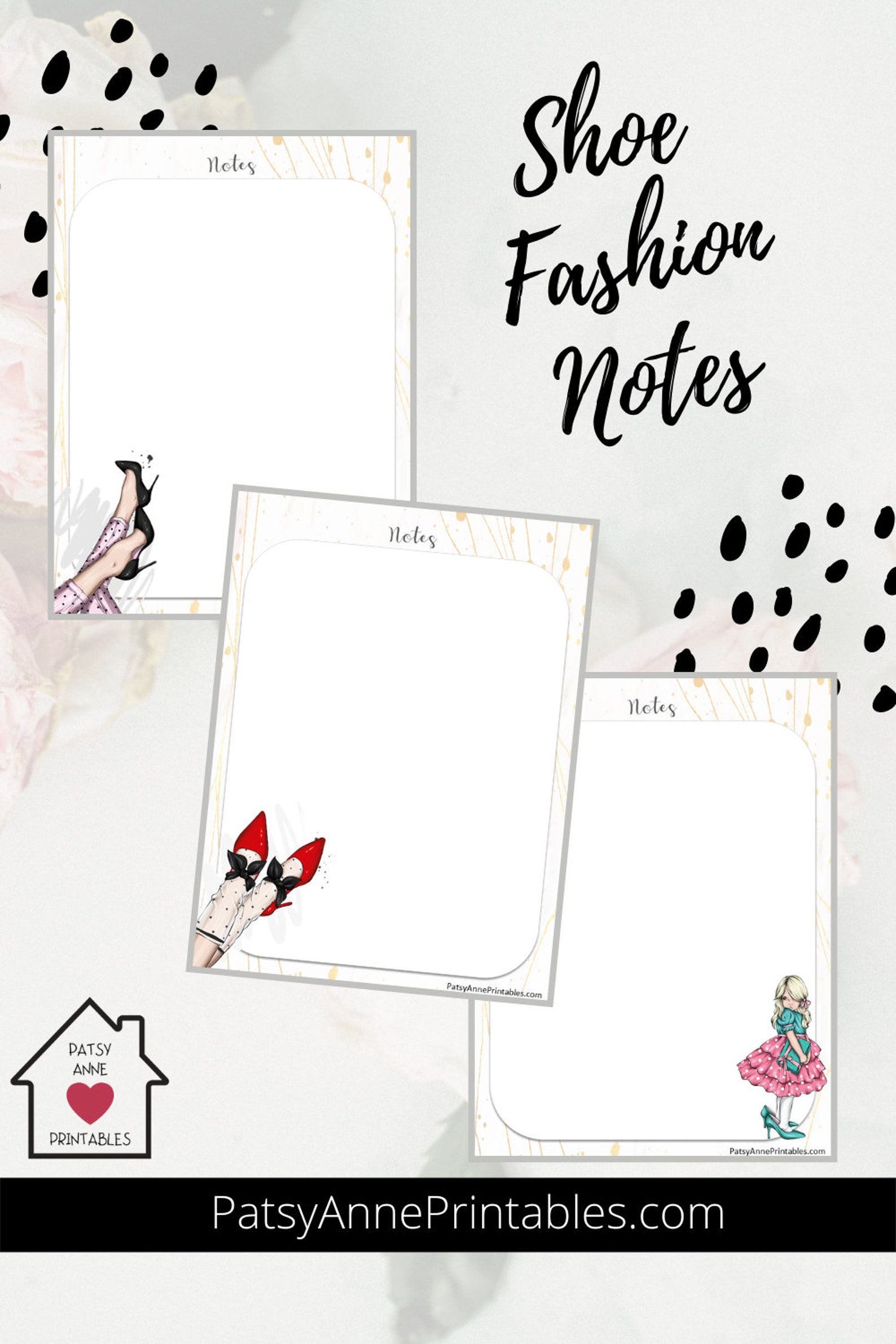 Shoe Fashion Stationery Notes High Heel Fashion Notes Printable Instant ...