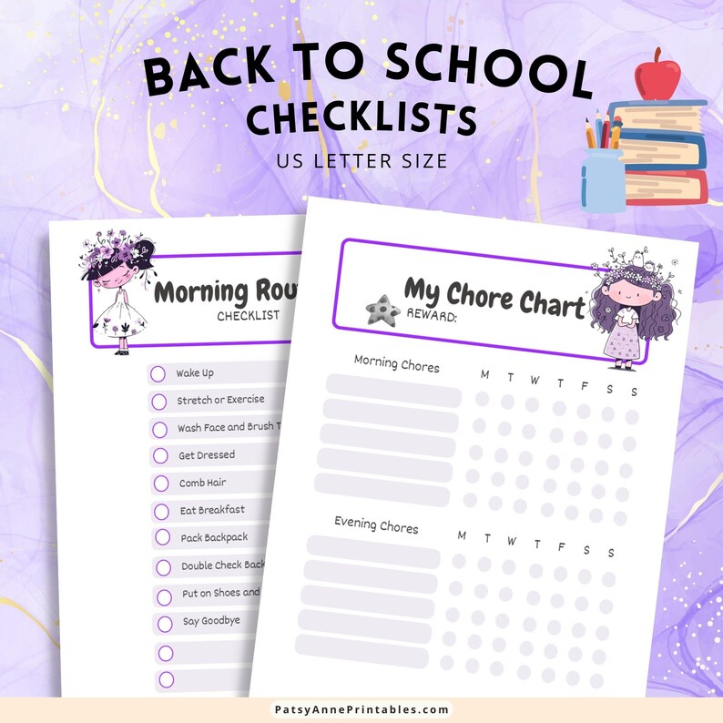 Little Girl Back to School Checklists, Elementary School Lavender Theme ...
