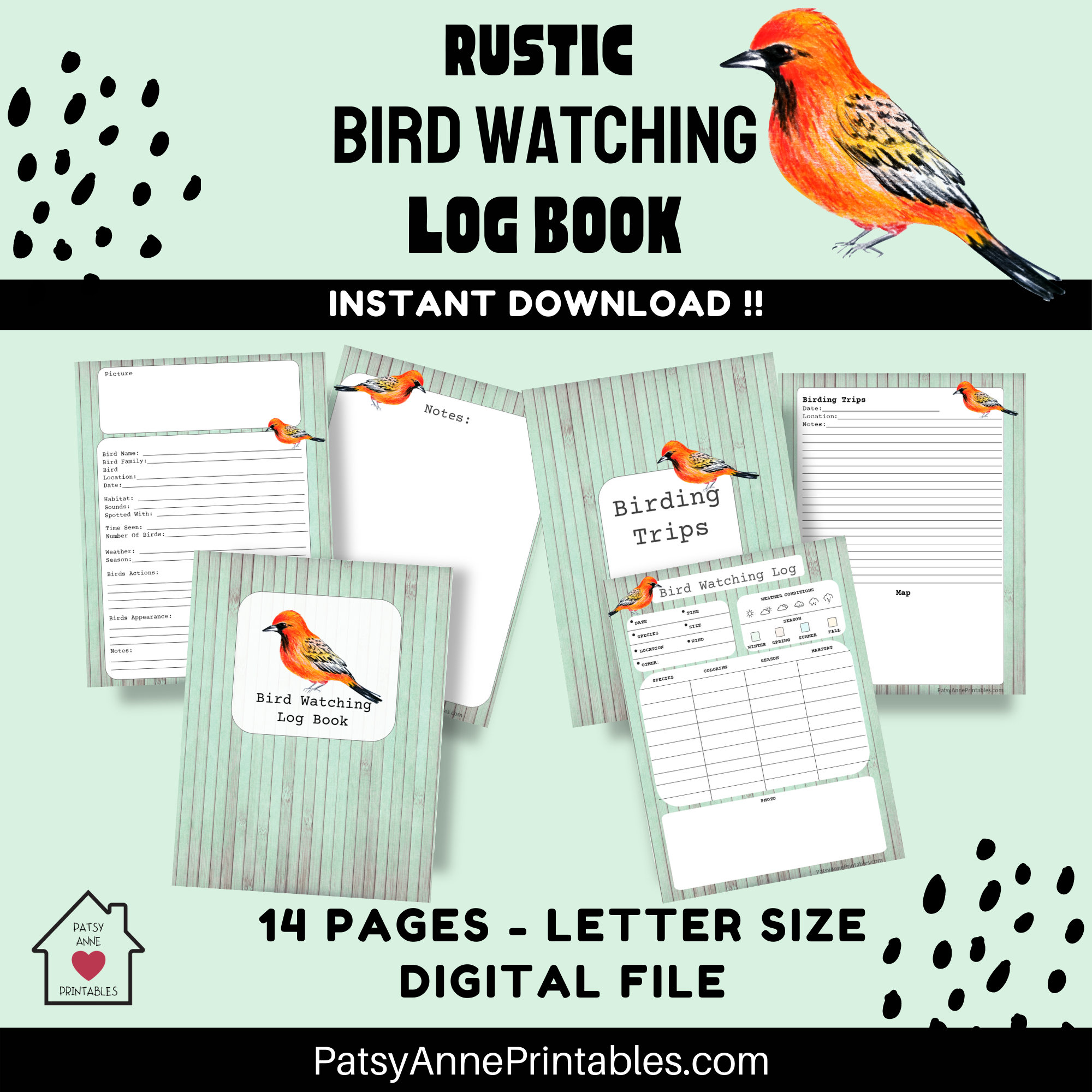 Rustic Bird Watching Log Book | Bird Watching Printable Journal ...