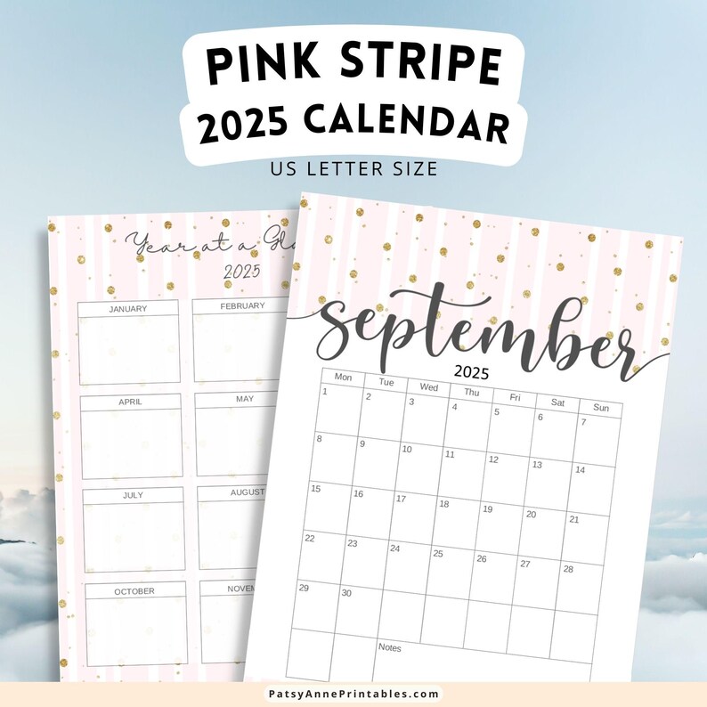 Printable 2025 Pink Stripe Calendar | 2022 Pink Calendar | Instant ...