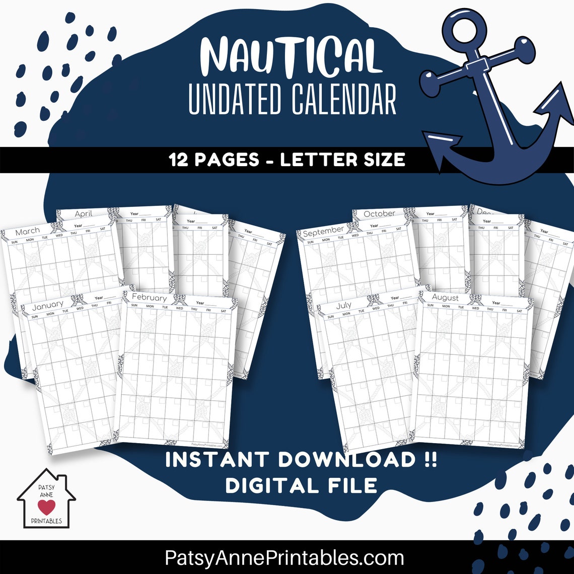 Nautical Undated Calendar Printable Printable Nautical Undated Calendar ...