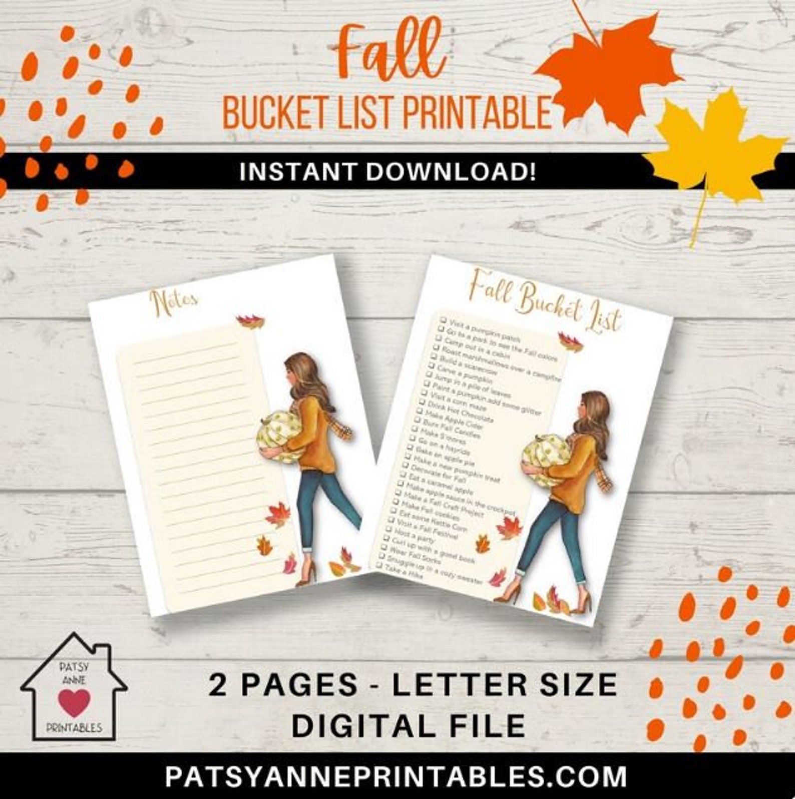 Fall Bucket List Printable | Autumn Bucket List Printable | Instant ...