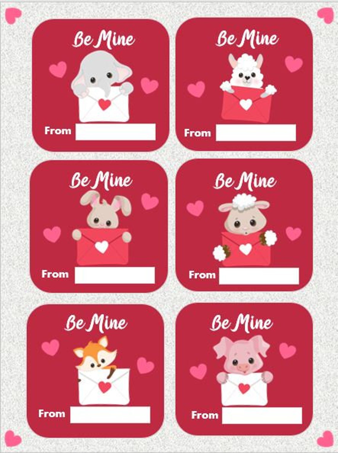 Printable Valentine Cards, BE MINE, Cute Animal Designs - Etsy