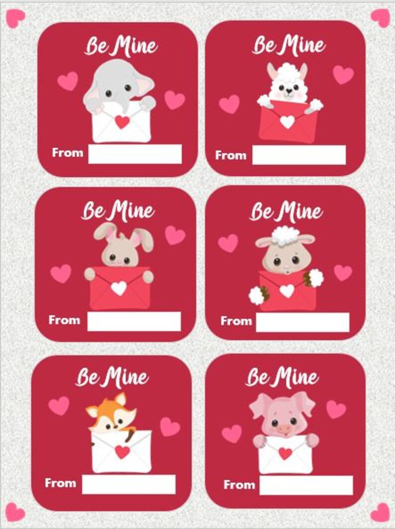 Printable Valentine Cards, BE MINE, Cute Animal Designs - Etsy