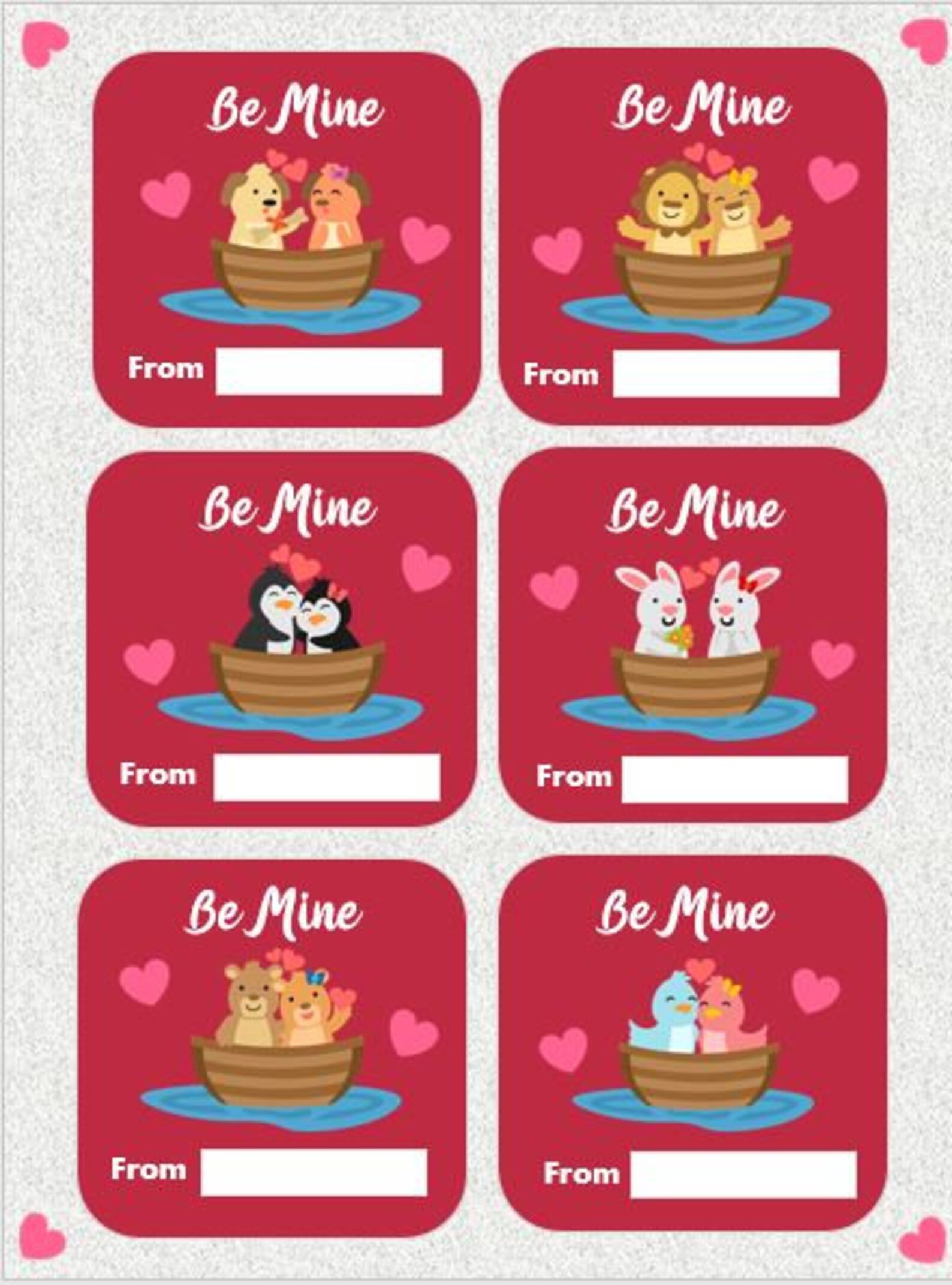 Printable Valentine Cards, BE MINE, Cute Animal Designs - Etsy