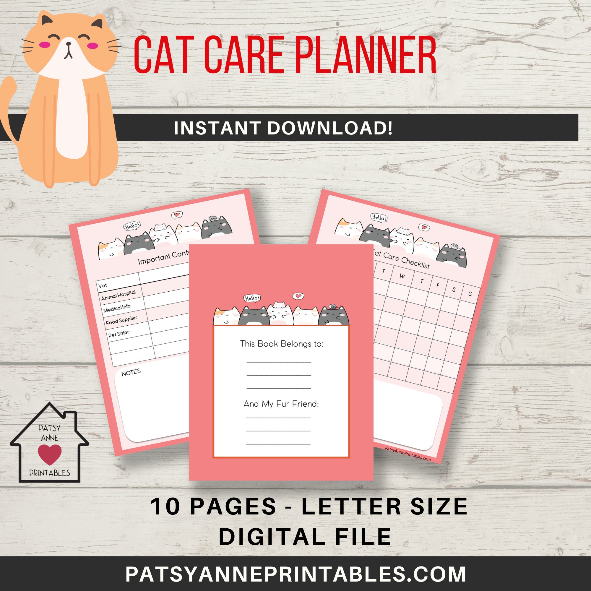 Cat Care Planner | Cat Care Printable | Instant Download! - Etsy