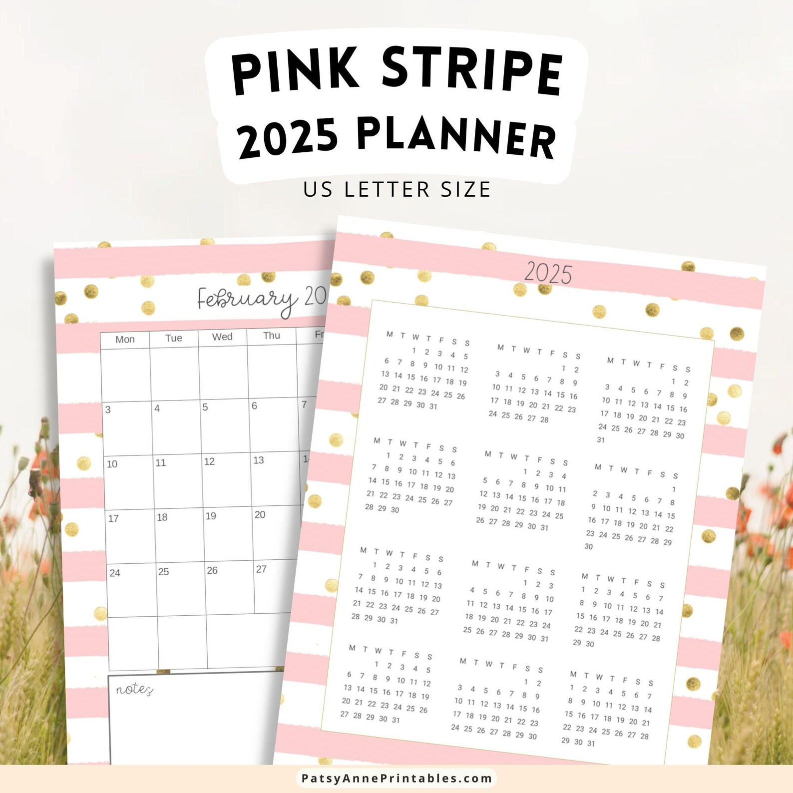2025 Pink Stripe Planner Printable Pretty Pink Goals Printable Instant ...